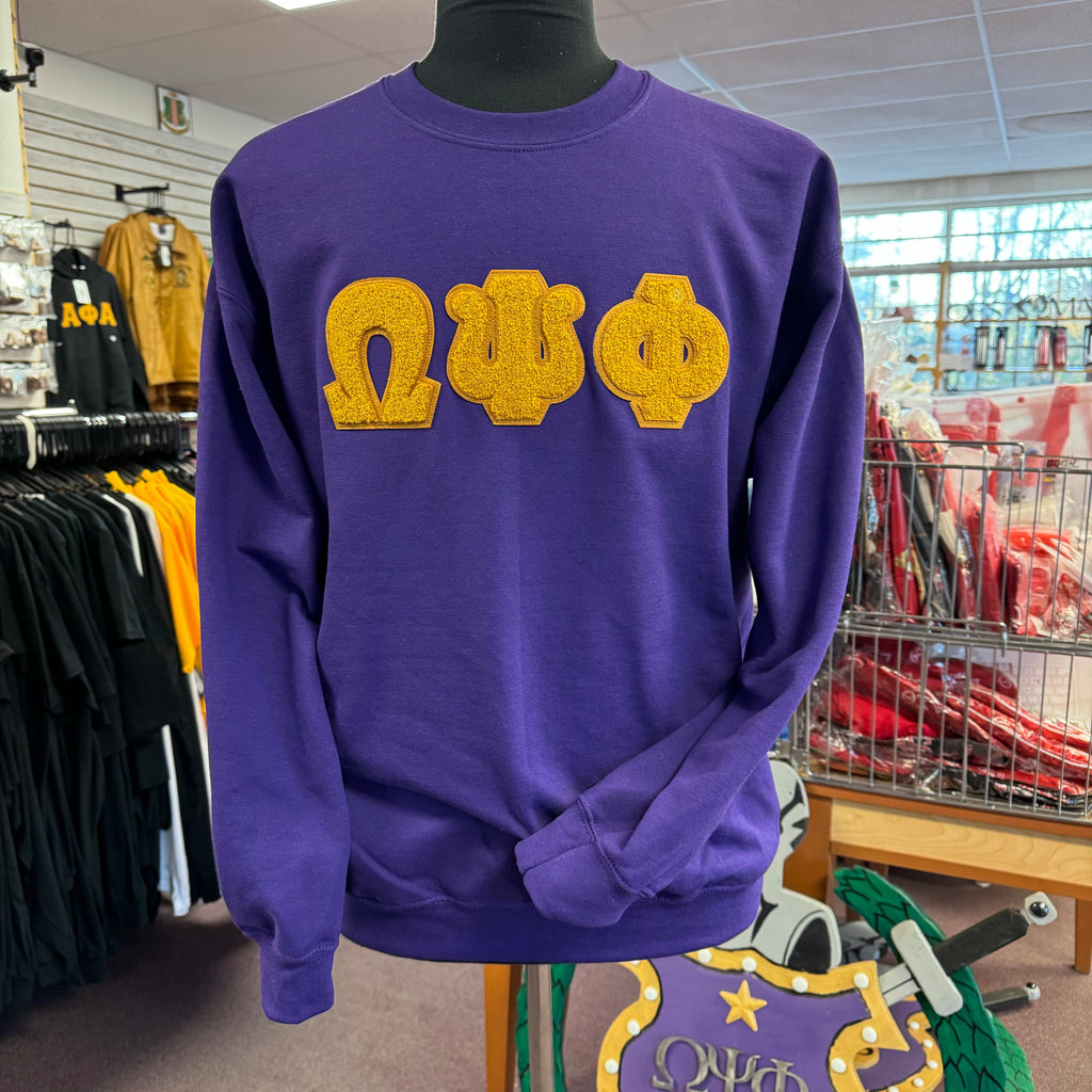 Omega Chenille Letters Purple Sweatshirt – Distinctive Specialties