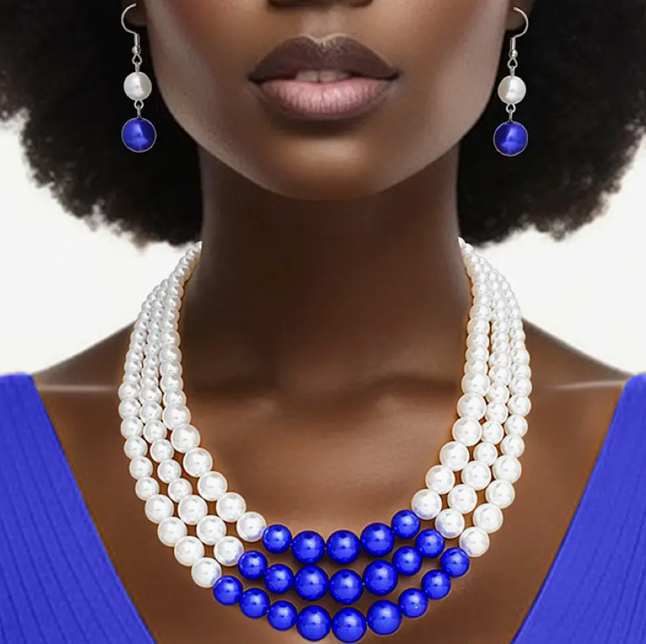Zeta Blue White Pearl 3 Strand Set – Distinctive Specialties